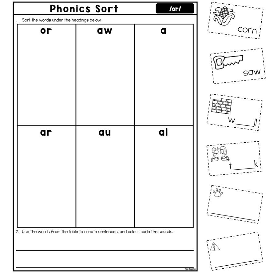 Phonics Sort Worksheet: /or/ - Top Teacher