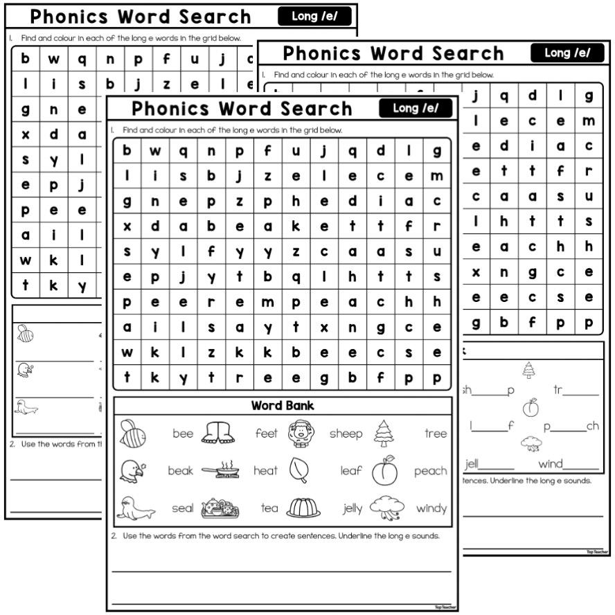 Phonics Word Search Worksheet: Long /e/ - Top Teacher