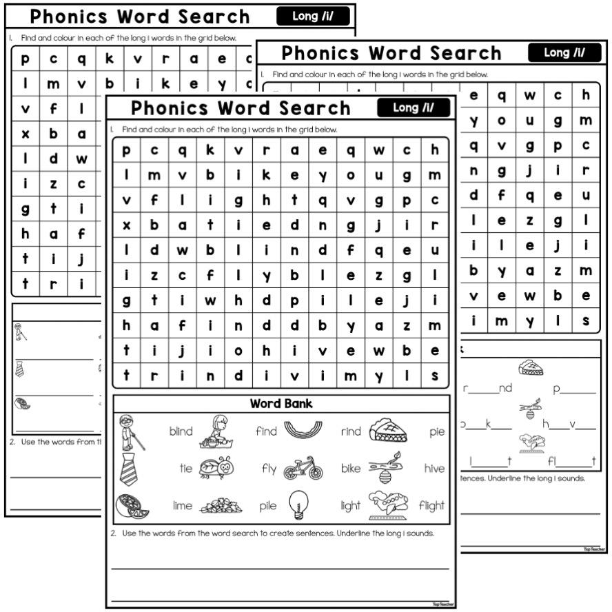 Phonics Word Search Worksheet: Long /i/ - Top Teacher