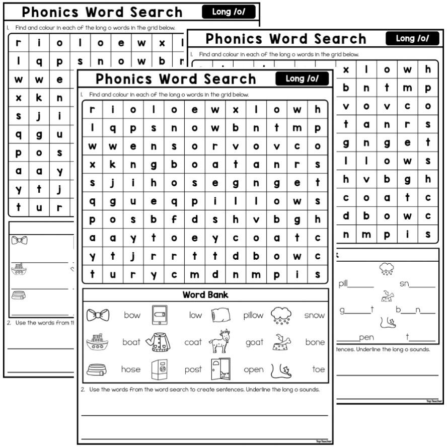 Phonics Word Search Worksheet: Long /o/ - Top Teacher