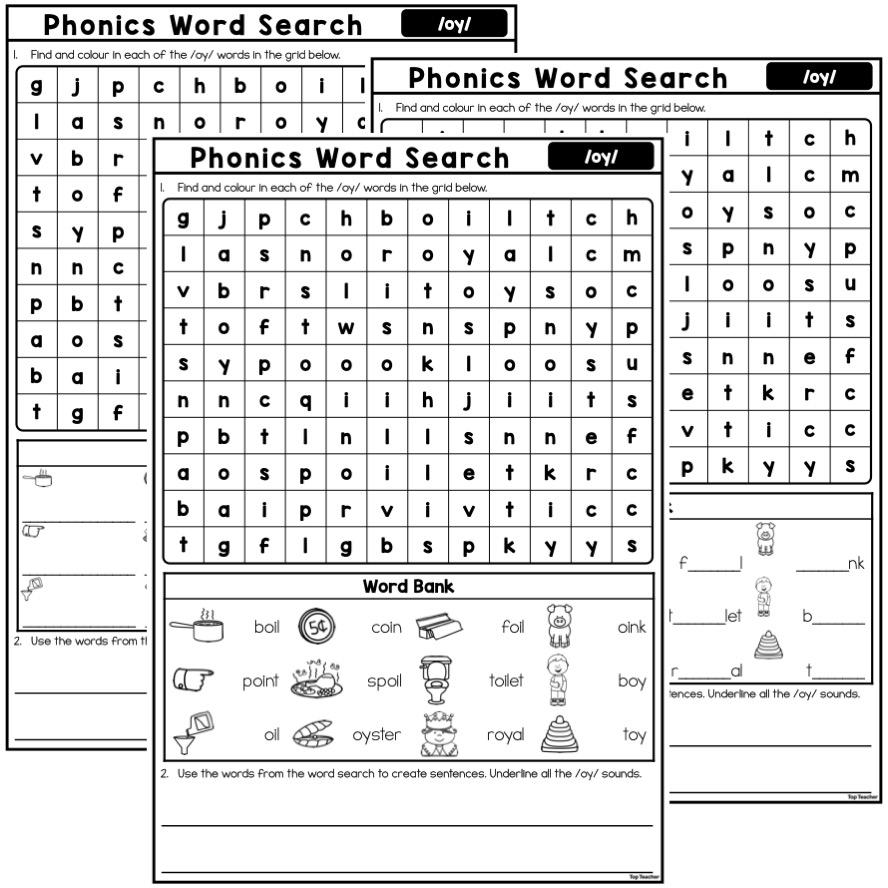 Phonics Word Search Worksheet: /oy/ - Top Teacher