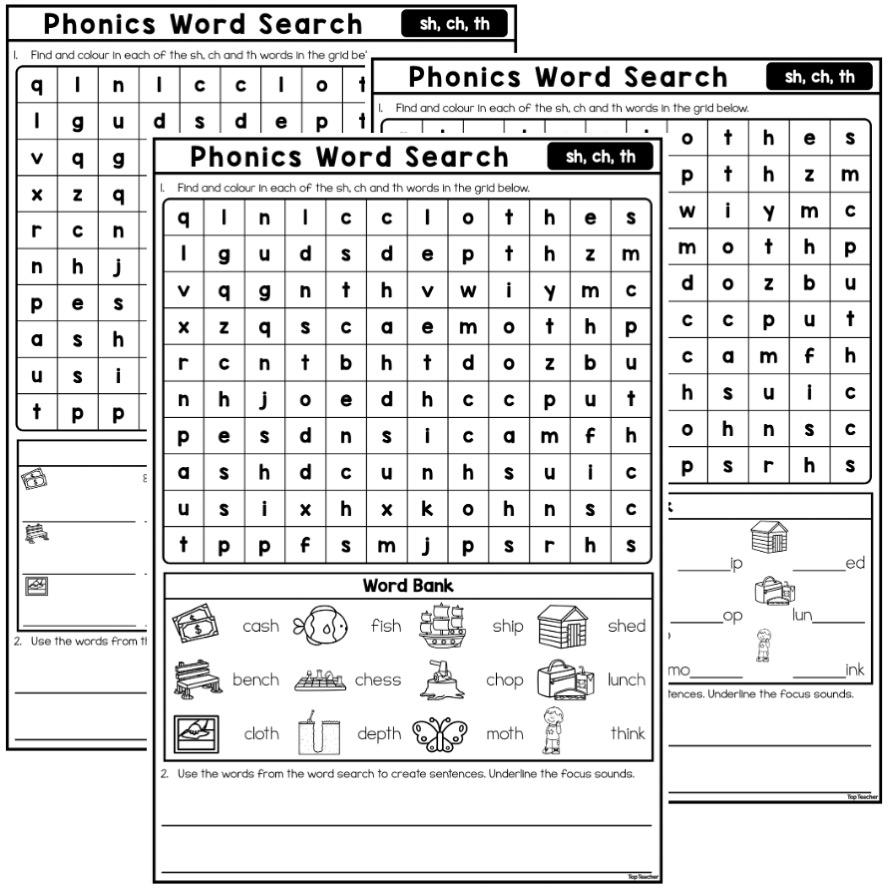 Phonics Word Search Worksheet: sh, ch, th - Top Teacher