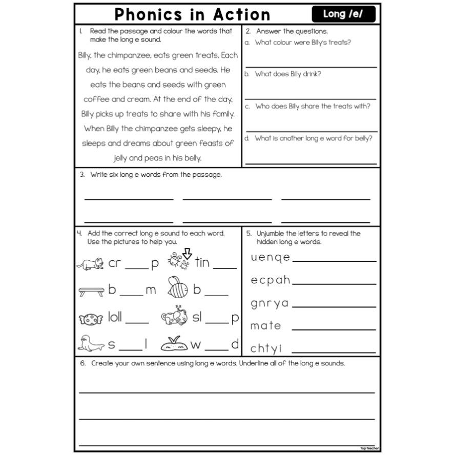 Phonics in Action Worksheet: /ee/ - Top Teacher