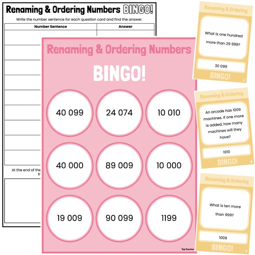 Renaming & Ordering Numbers Bingo: Place Value Beyond 10 000 Game - Top ...