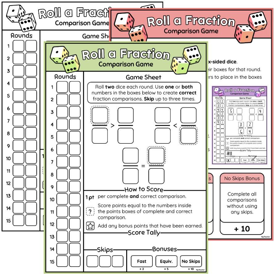 Roll a Fraction: Comparing Fractions Game - Top Teacher
