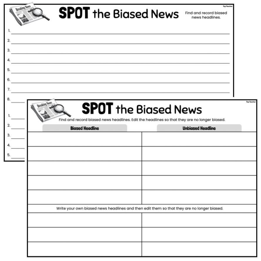 Spot the Biased News: Identifying Bias Worksheets - Top Teacher