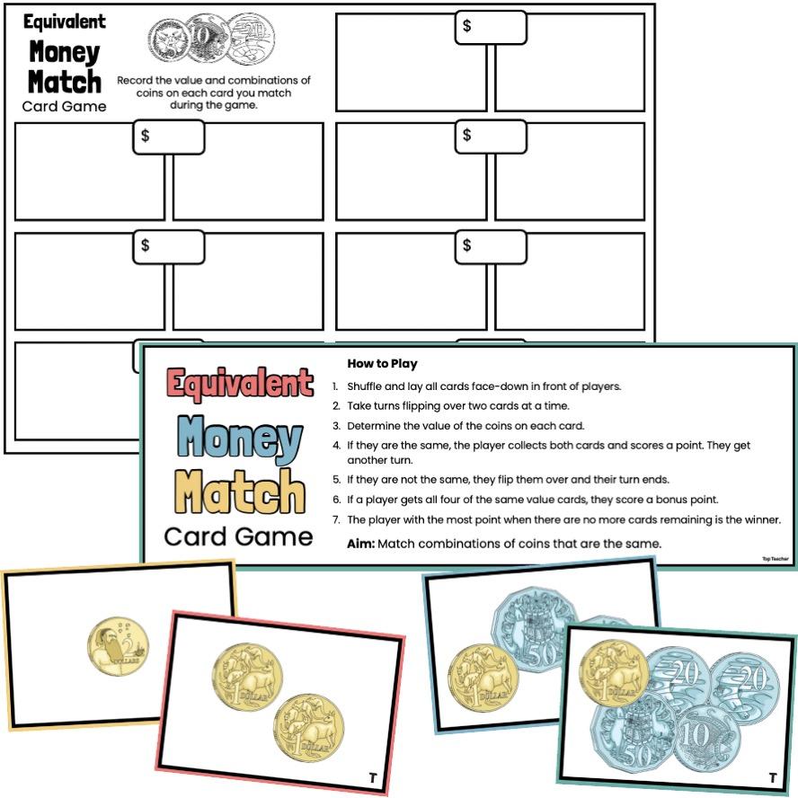 Equivalent Money Match Card Game - Top Teacher