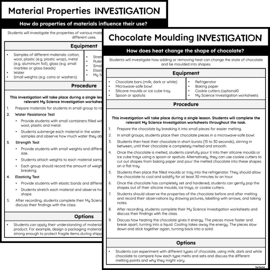 Chemical Sciences: Year 3 to 6 Investigations - Top Teacher