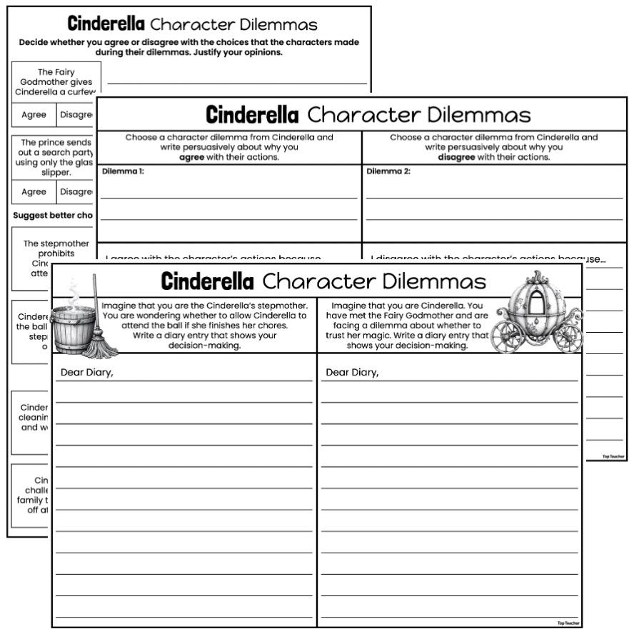 Cinderella Character Dilemmas Worksheets - Top Teacher