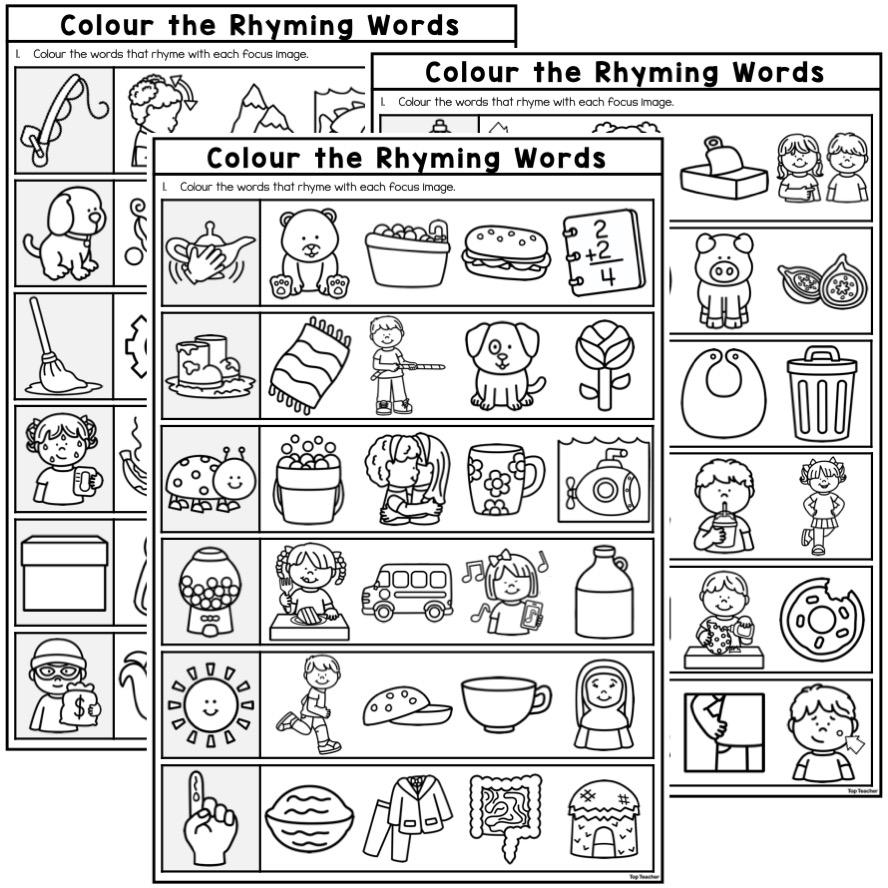 Colour the Rhyming Words: Identifying Rhyme Worksheets - Top Teacher