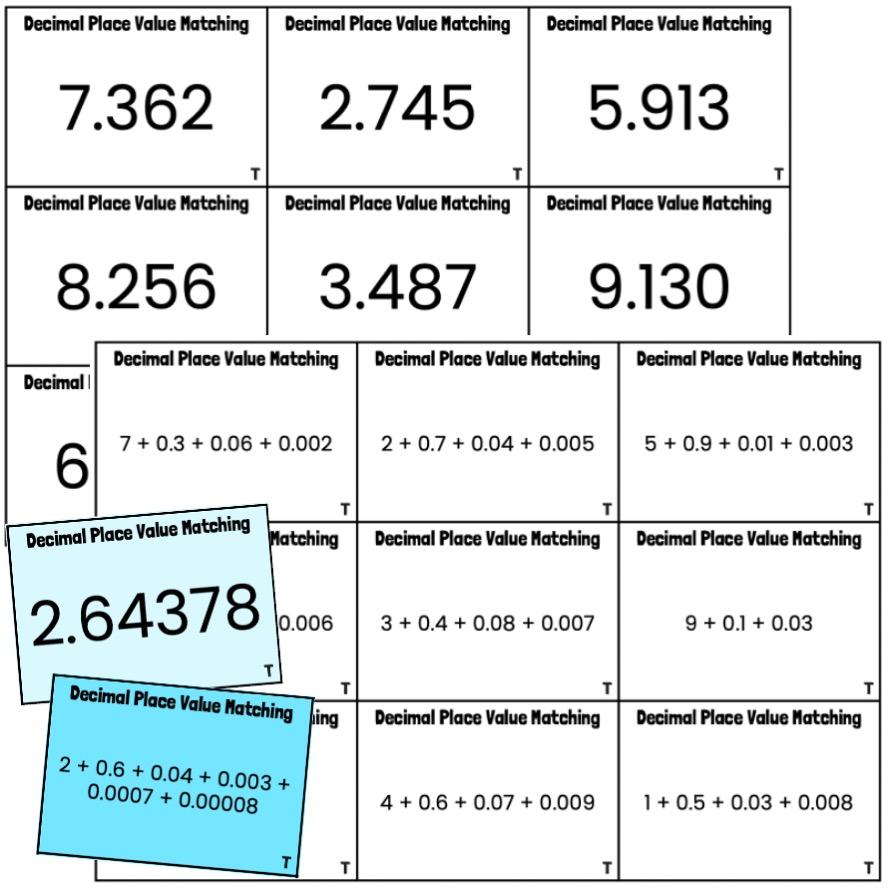Decimal Place Value Matching Card Game - Top Teacher