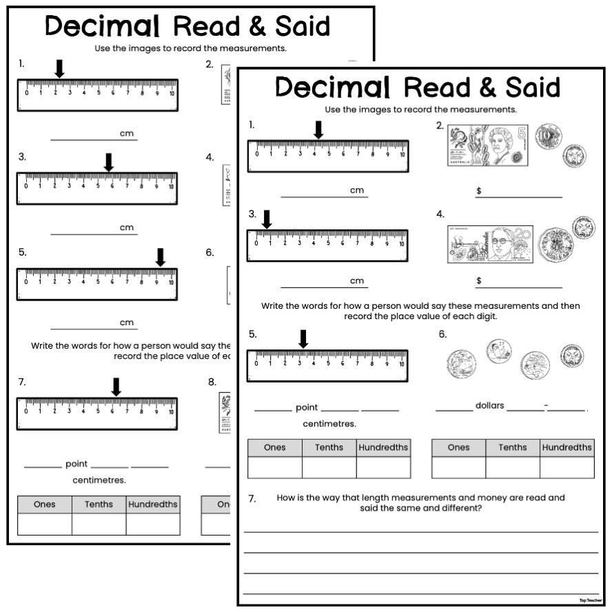 Decimal Read & Said: Decimal Place Value Worksheets - Top Teacher