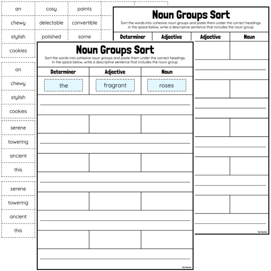 Noun Groups Sort Worksheets - Top Teacher