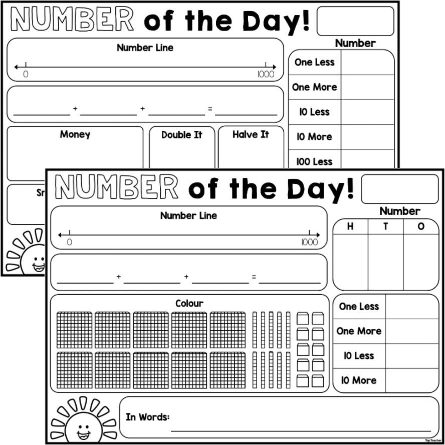 Number of the Day Worksheets: 3 Digit Numbers - Top Teacher