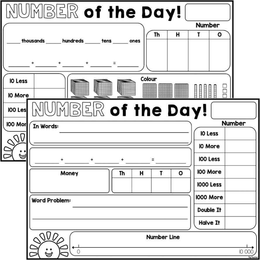 Number of the Day Worksheets: 4 Digit Numbers - Top Teacher