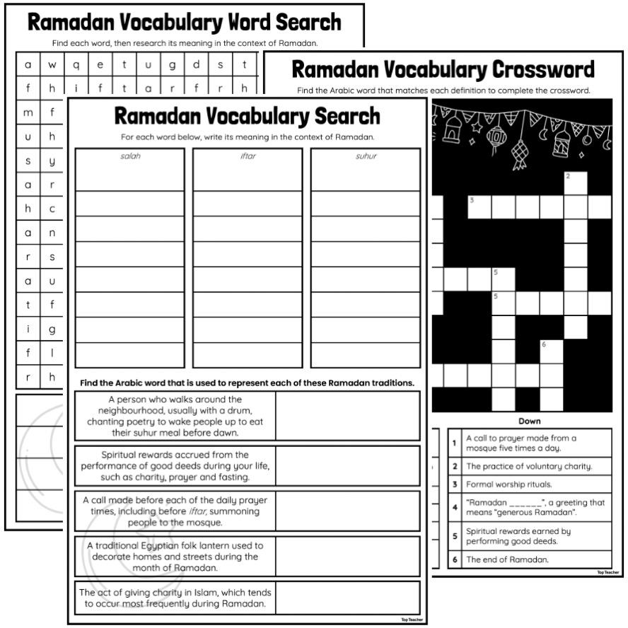 Ramadan: Vocabulary Search Worksheets - Top Teacher