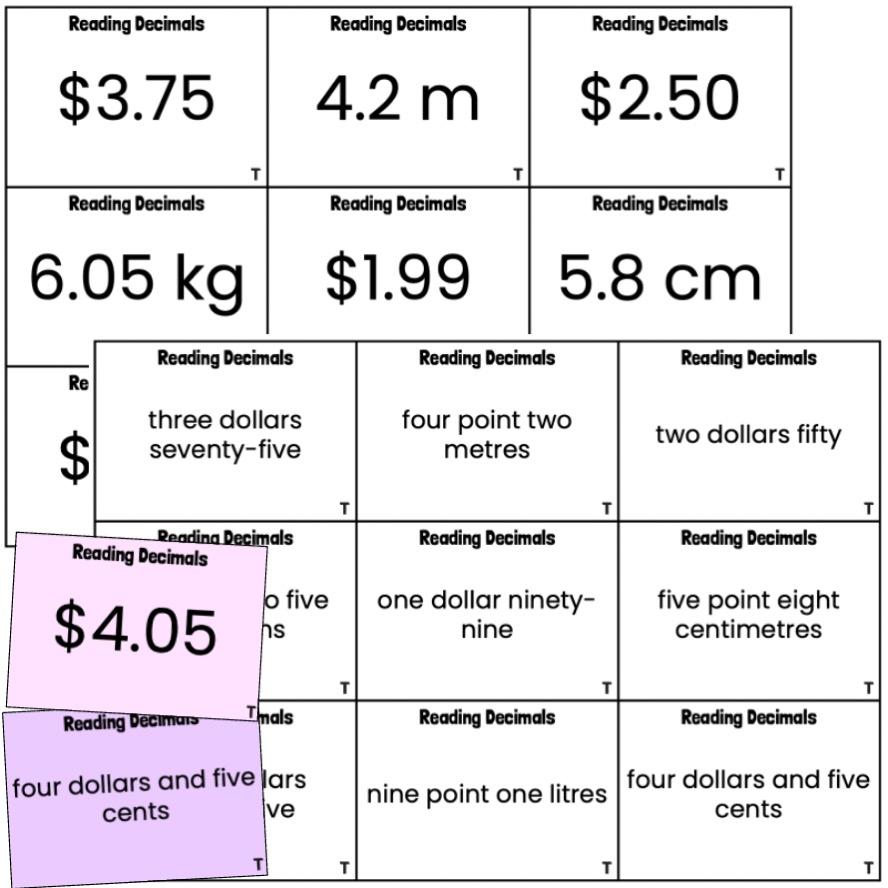 Reading Decimals Memory Match: Real-World Decimals Game - Top Teacher