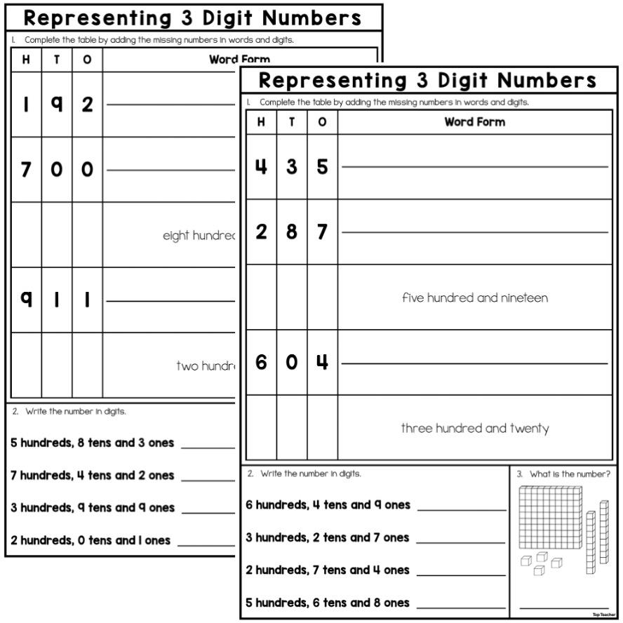 Representing 3-Digit Numbers Worksheets - Top Teacher