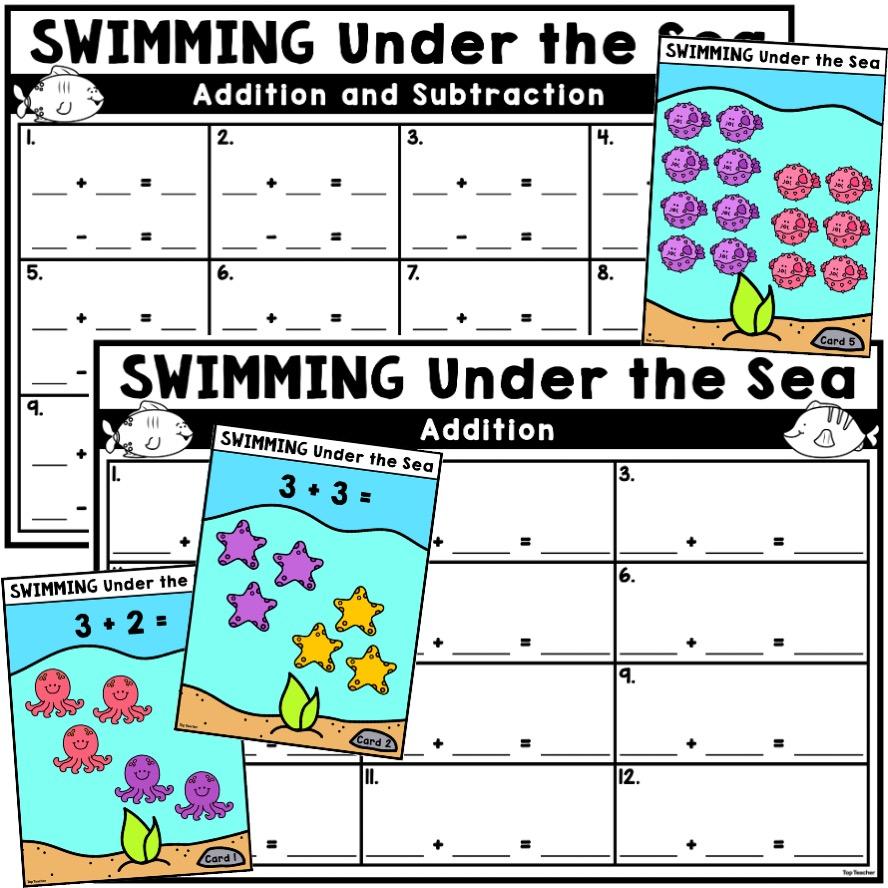 Swimming Under the Sea: Addition & Subtraction Task Card Activity - Top ...