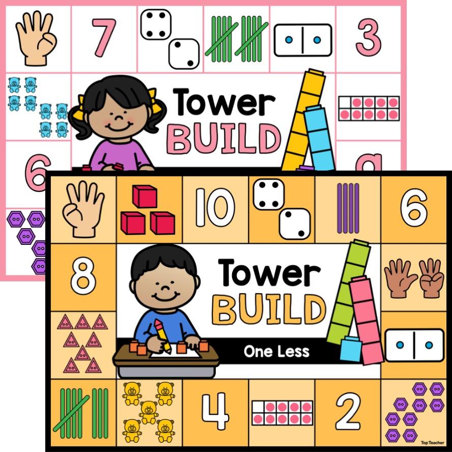 Tower Build: One Less Numbers to 10 Game - Top Teacher