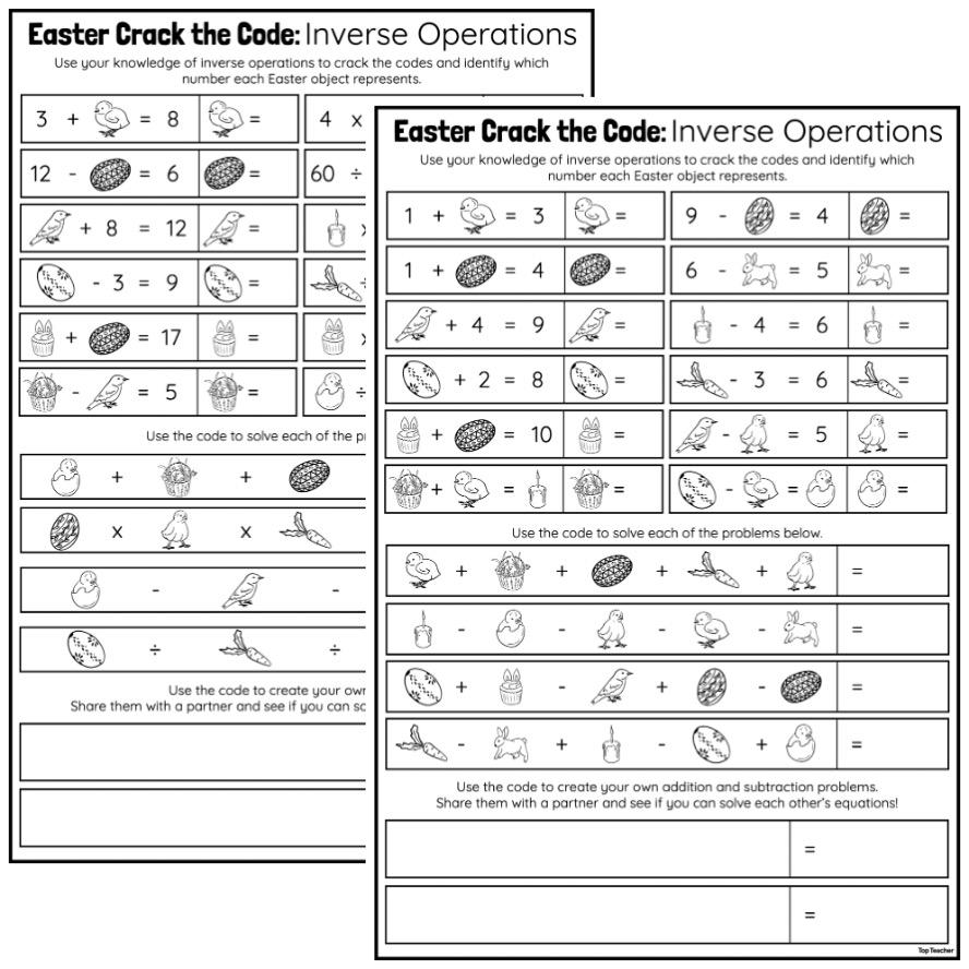 Easter Crack the Code: Inverse Operations Worksheets - Top Teacher