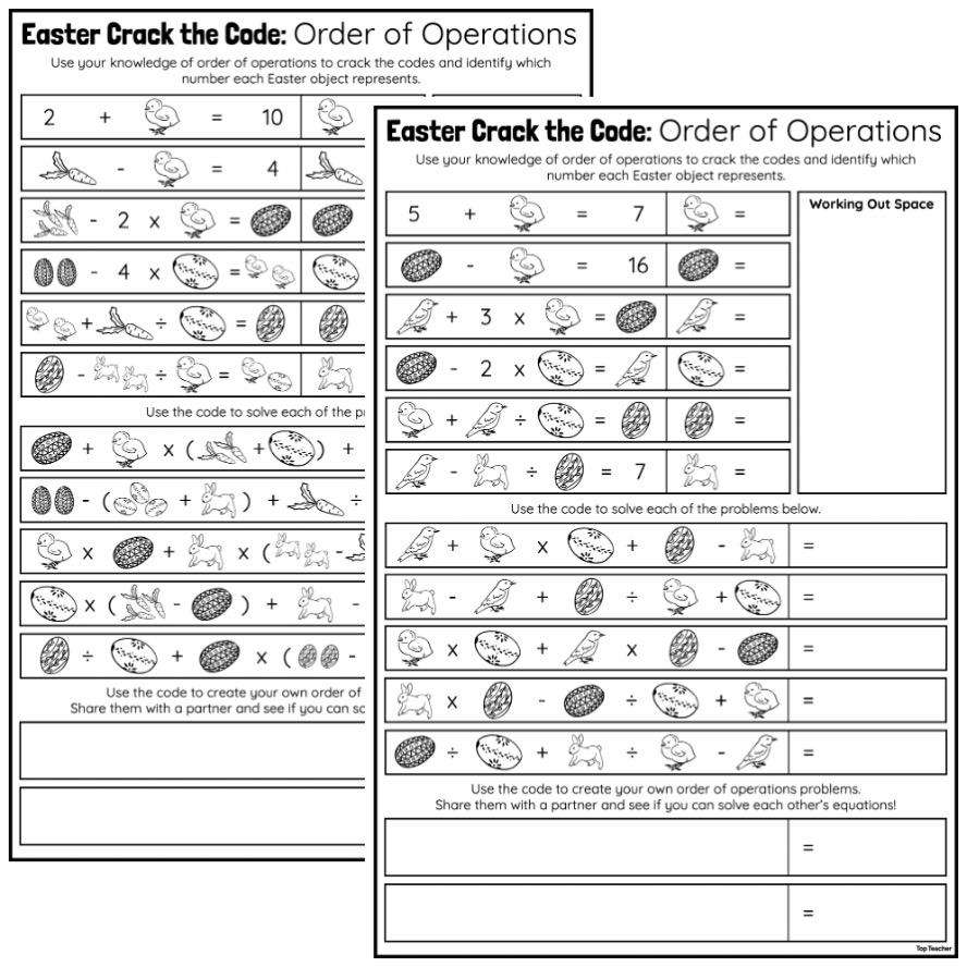 Easter Crack the Code: Order of Operations Worksheets - Top Teacher