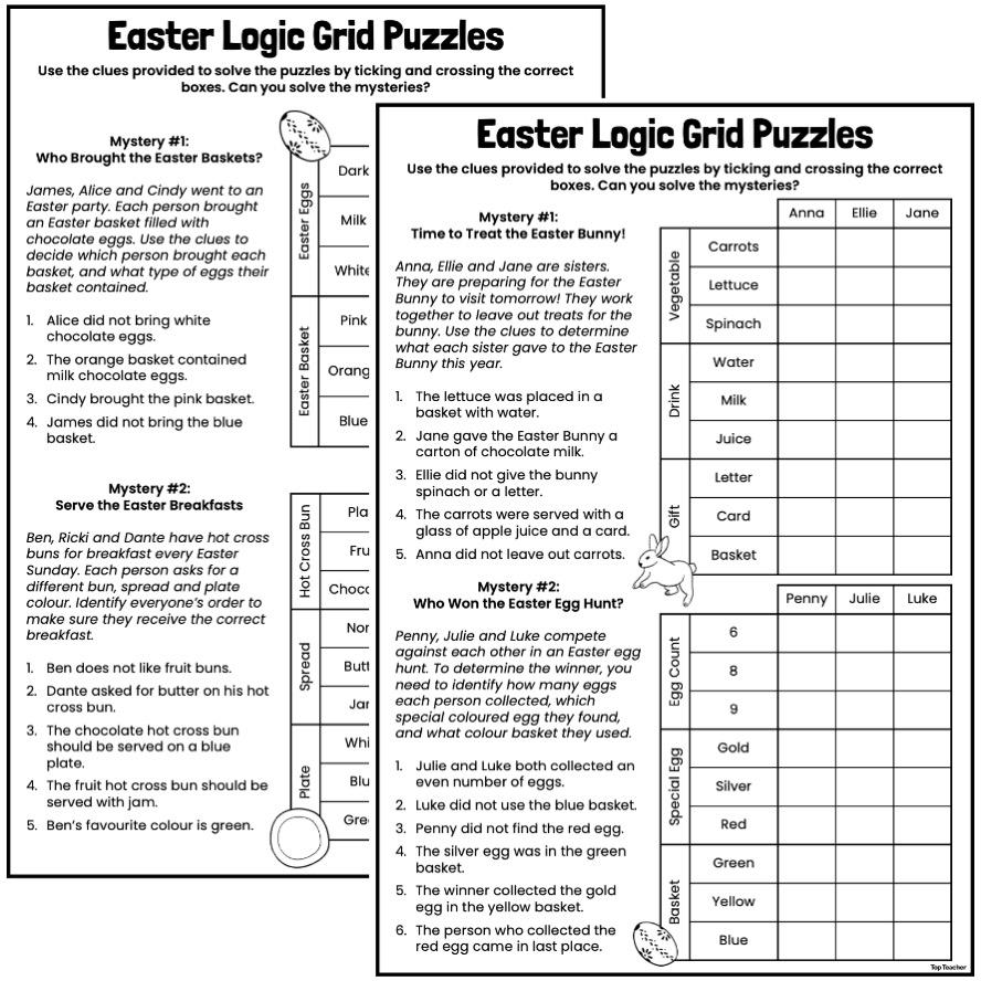 Easter Logic Grid Puzzles Worksheets - Top Teacher