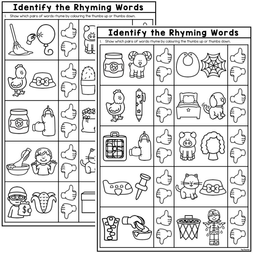 Identify the Rhyming Words Worksheets - Top Teacher