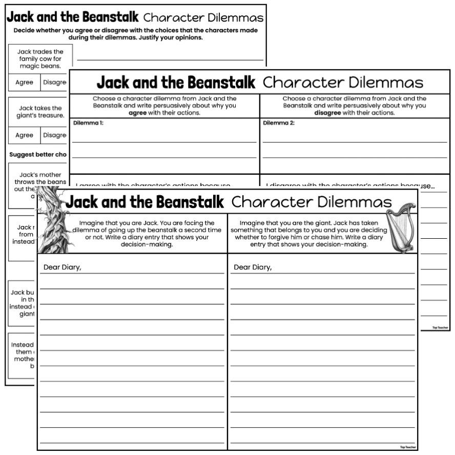 Jack & the Beanstalk Character Dilemmas Worksheets - Top Teacher