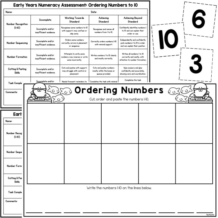Ordering Numbers to 10 Numeracy Assessment: Early Years - Top Teacher