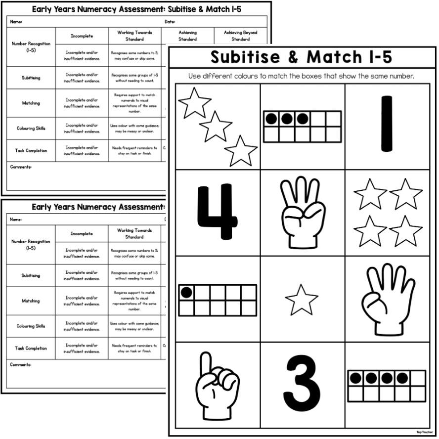 Subitise & Match 1-5 Numeracy Assessment: Early Years - Top Teacher