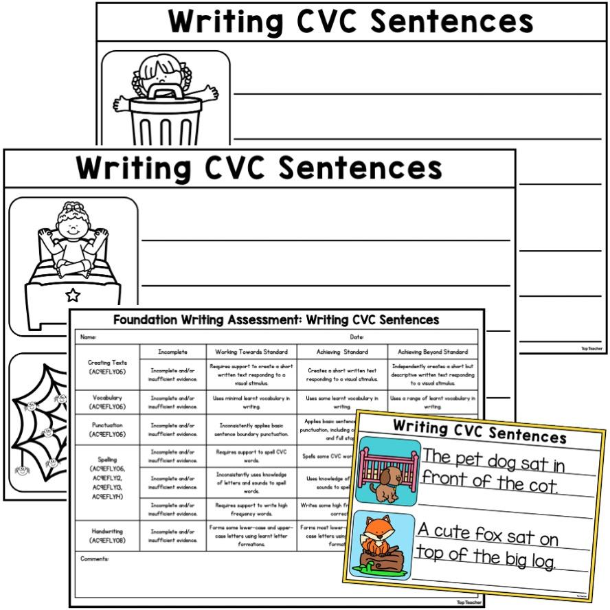 Writing CVC Sentences Writing Assessment: Foundation - Top Teacher