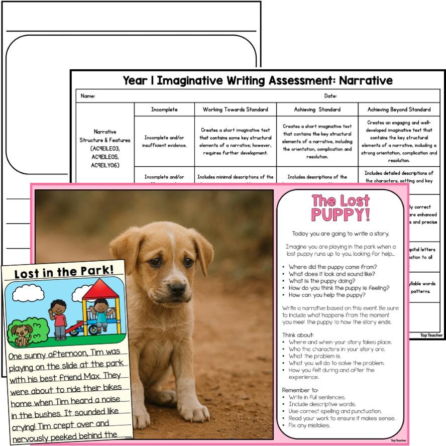 The Lost Puppy Imaginative Narrative Writing Assessment: Year 1 - Top ...