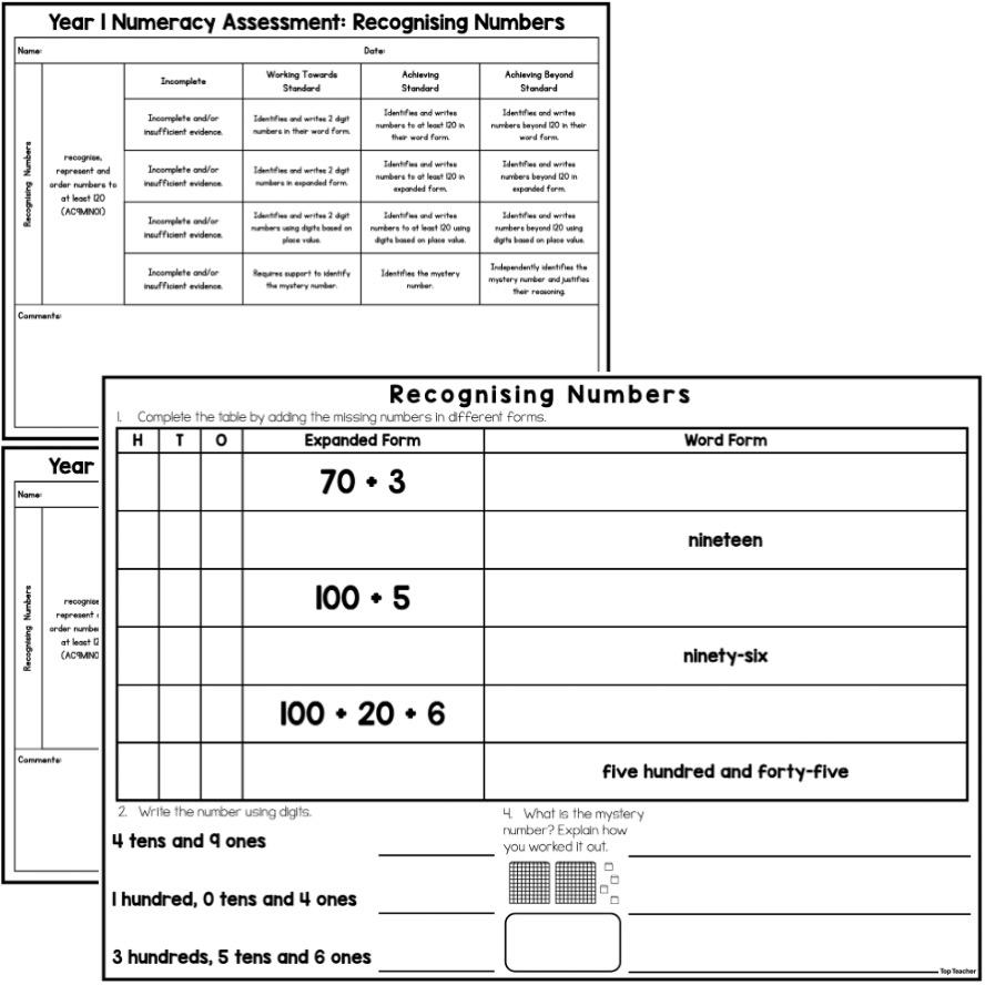 Recognising Numbers Numeracy Assessment: Year 1 - Top Teacher
