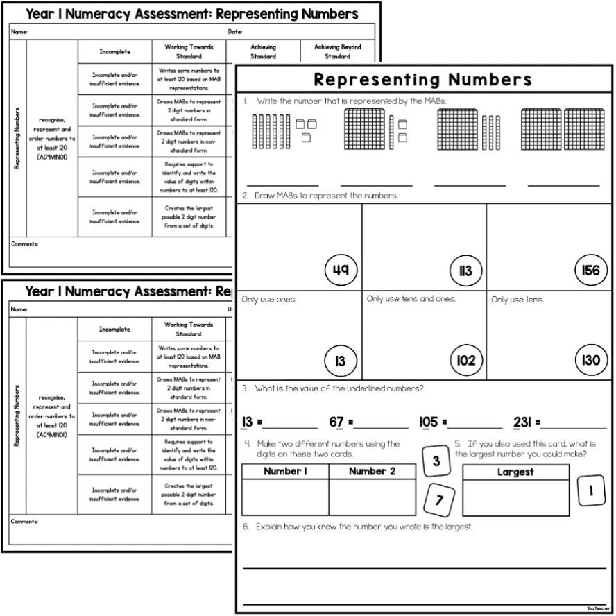 Representing Numbers Numeracy Assessment: Year 1 - Top Teacher
