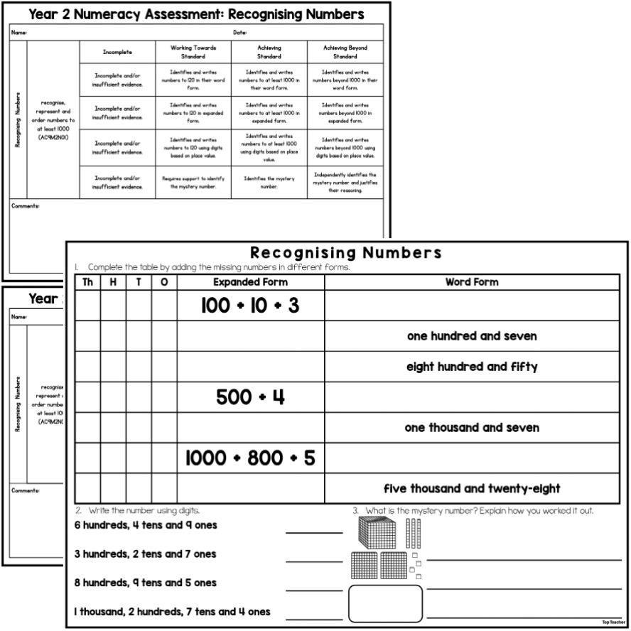 Recognising Numbers Numeracy Assessment: Year 2 - Top Teacher