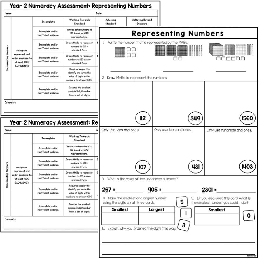 Representing Numbers Numeracy Assessment: Year 2 - Top Teacher
