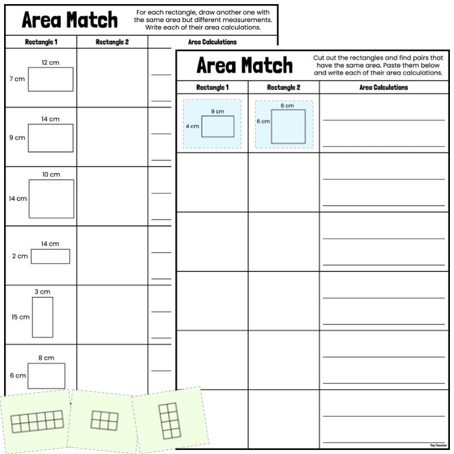 Area Match: Identifying Area Worksheets - Top Teacher