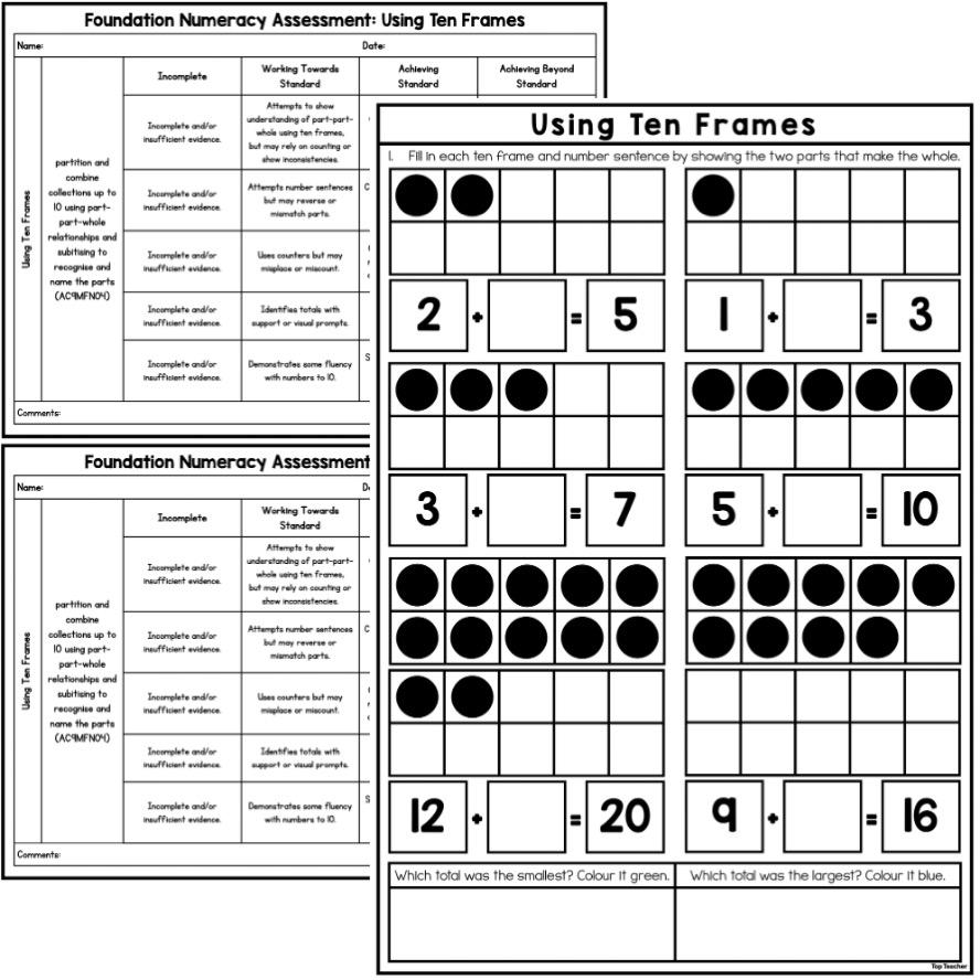 Using Ten Frames Numeracy Assessment: Foundation - Top Teacher