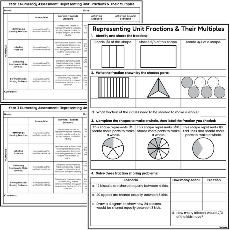 Representing Unit Fractions & Their Multiples Numeracy Assessment: Year ...