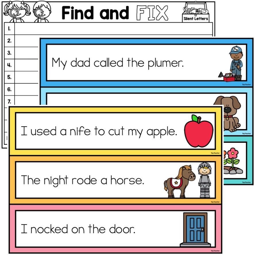 Find & Fix: Editing Silent Letter Words Activity - Top Teacher