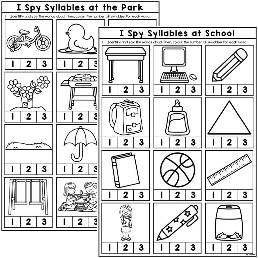 I Spy Syllables Worksheets - Top Teacher