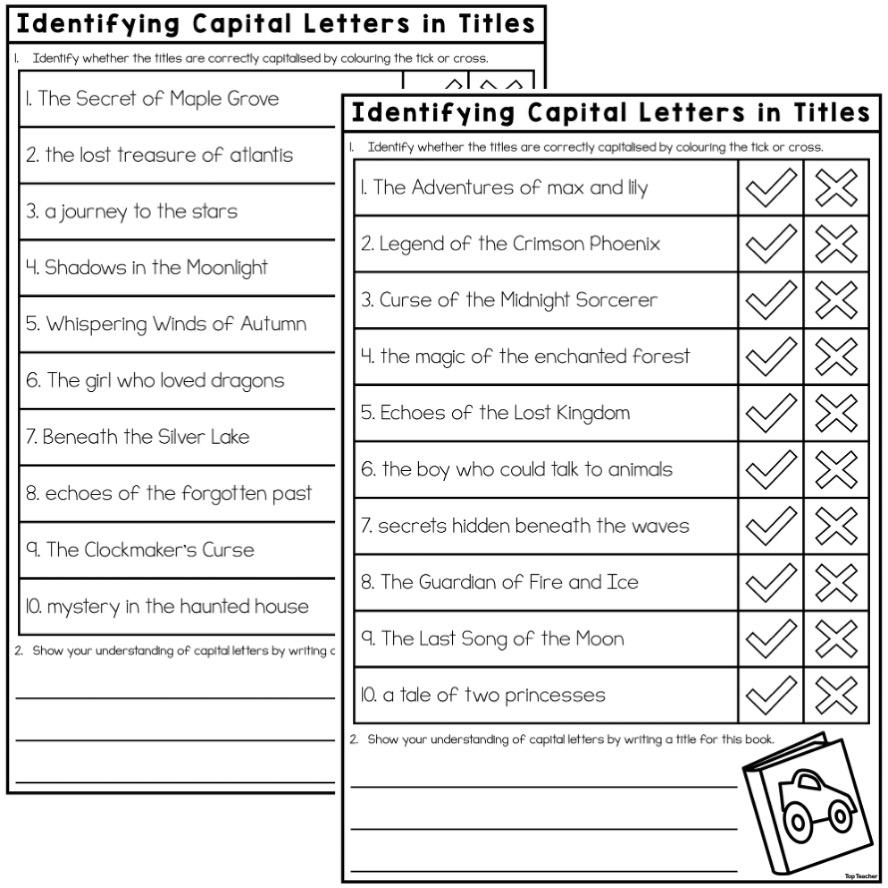 Identifying Capital Letters in Titles Worksheets - Top Teacher