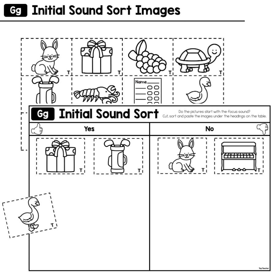 Initial Sound Sort Activity: Letter G - Top Teacher