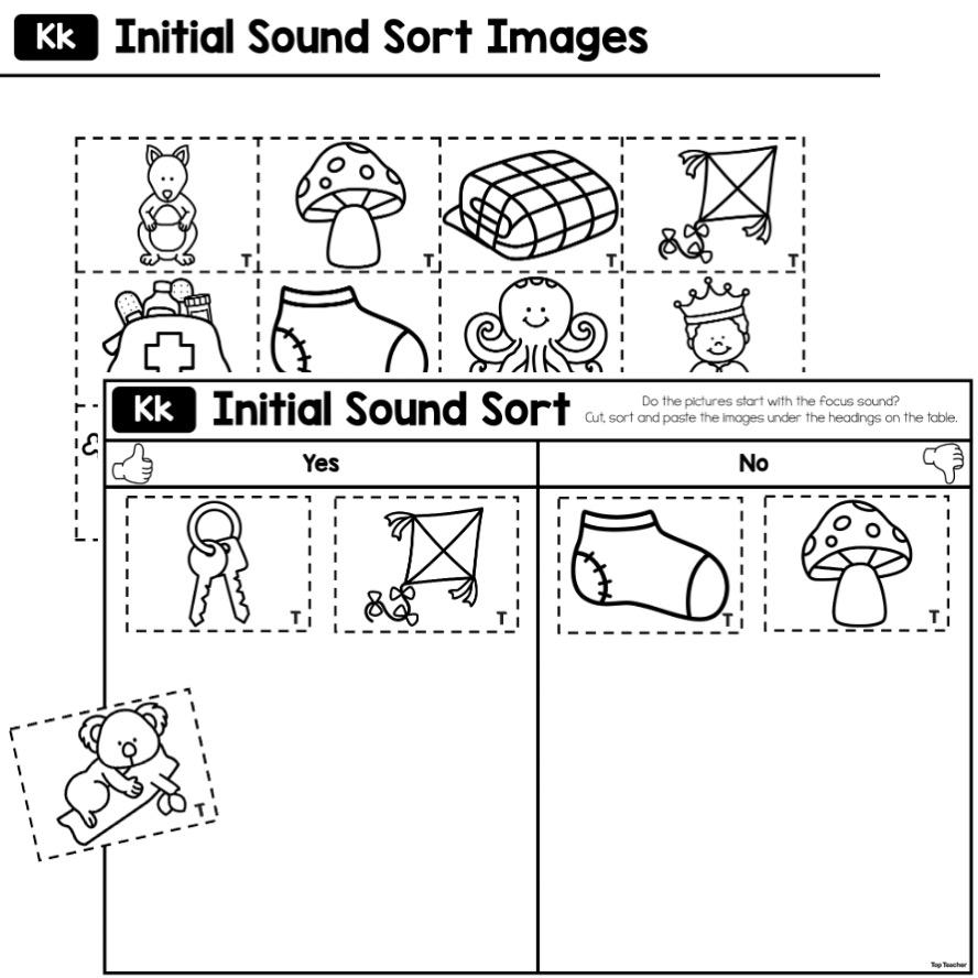 Initial Sound Sort Activity: Letter K - Top Teacher