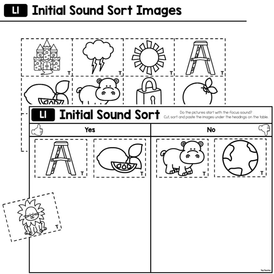 Initial Sound Sort Activity: Letter L - Top Teacher