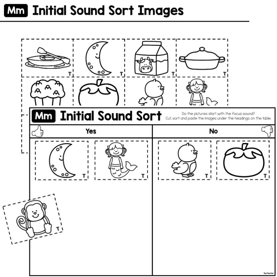 Initial Sound Sort Activity: Letter M - Top Teacher