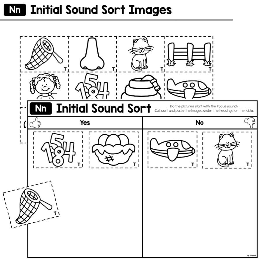 Initial Sound Sort Activity: Letter N - Top Teacher