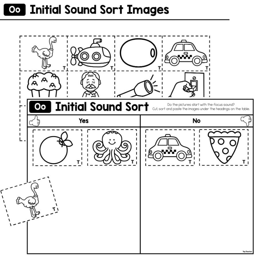 Initial Sound Sort Activity: Letter O - Top Teacher