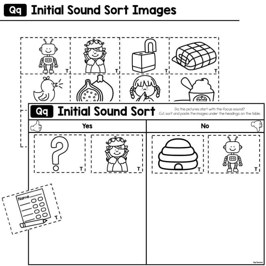 Initial Sound Sort Activity: Letter Q - Top Teacher